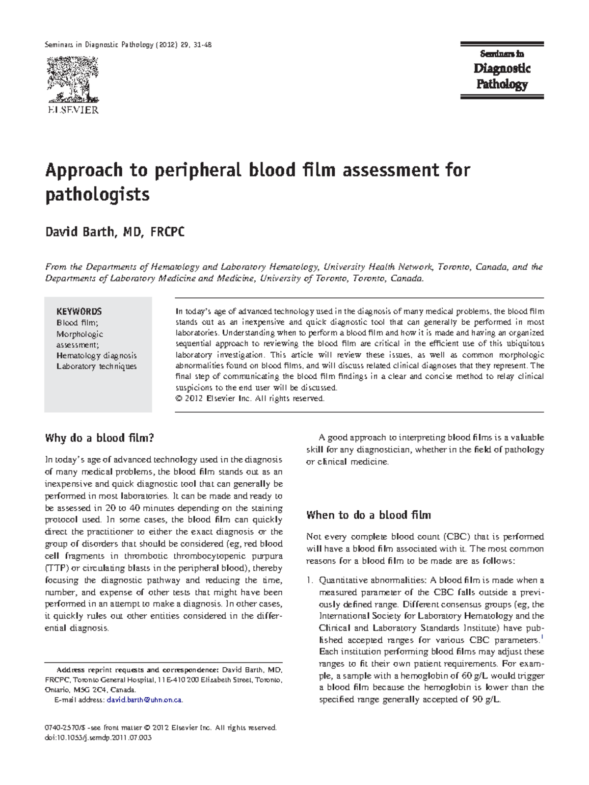 Approach to a peripheral film 1 - Approach to peripheral blood film ...