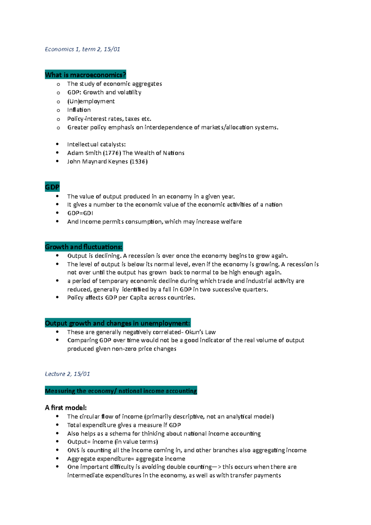 Econ 1, term 2, lecture 1 - Economics 1, term 2, 15/ What is ...