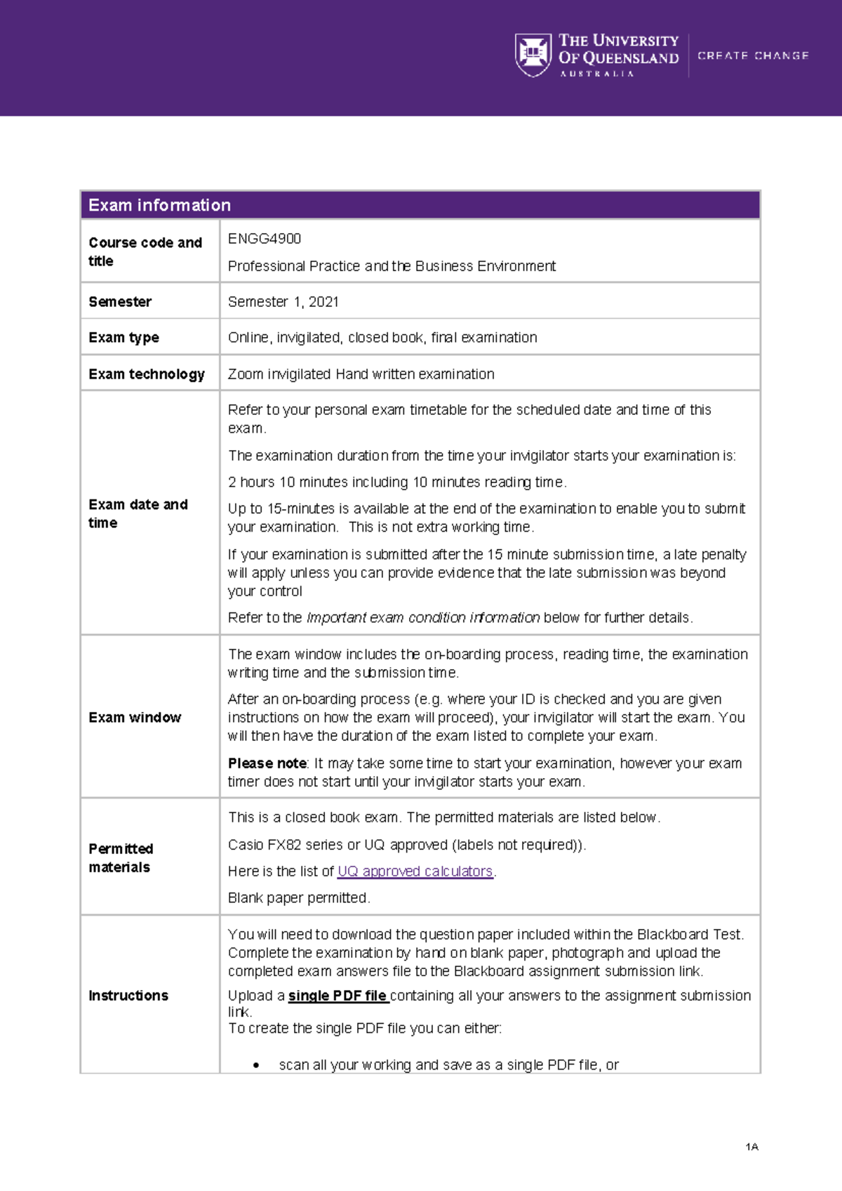 ENGG4900 Professional Practice and the Business Environment EX MJ - 1 A ...
