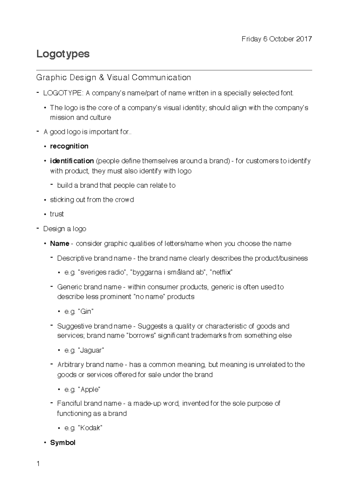 Notes 6OCT17 - logotypes - Friday 6 October 2017 Logotypes Graphic ...