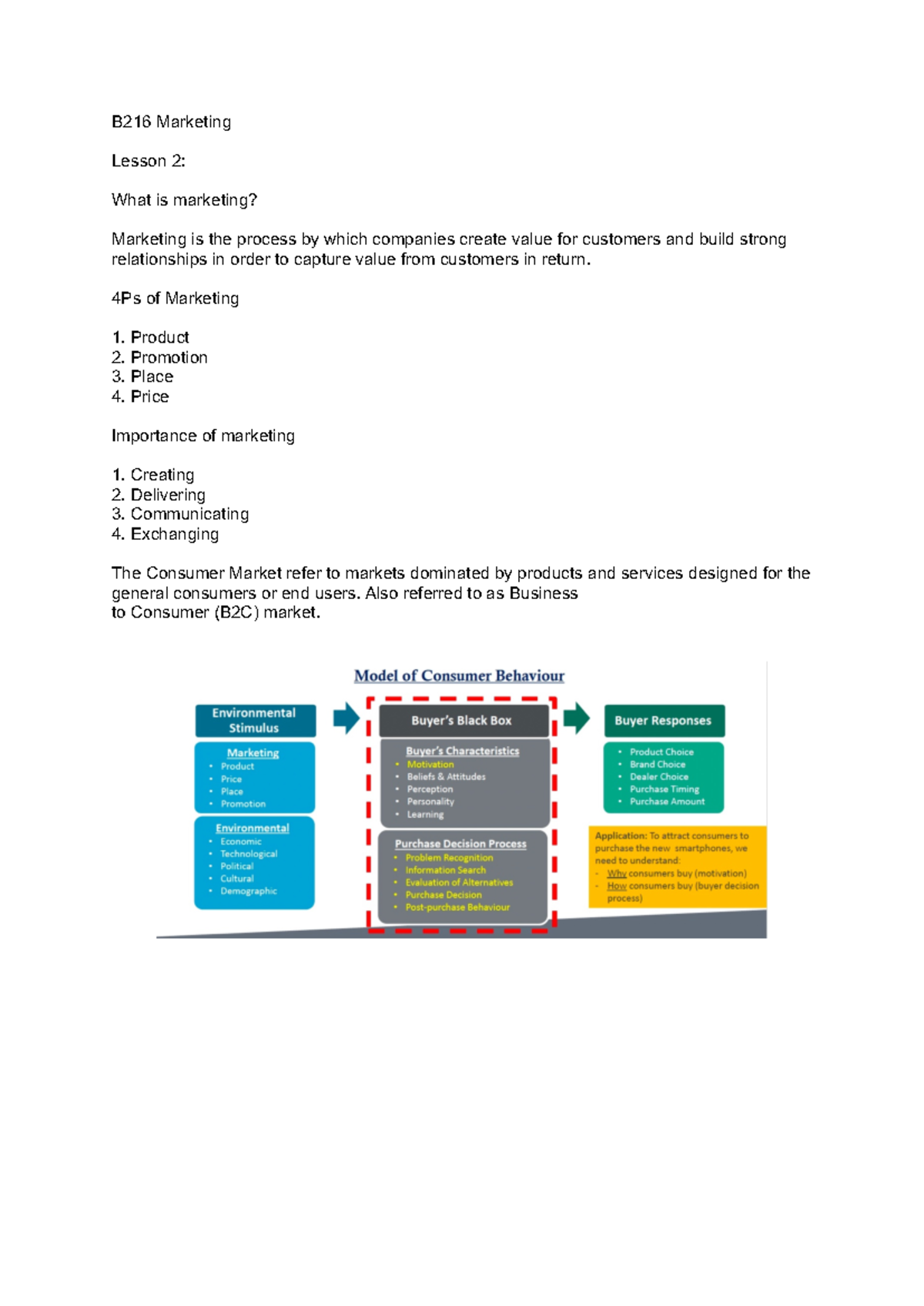 B216 Marketing Lesson 1 to 13 Notes - B216 Marketing Lesson 2 : What is ...
