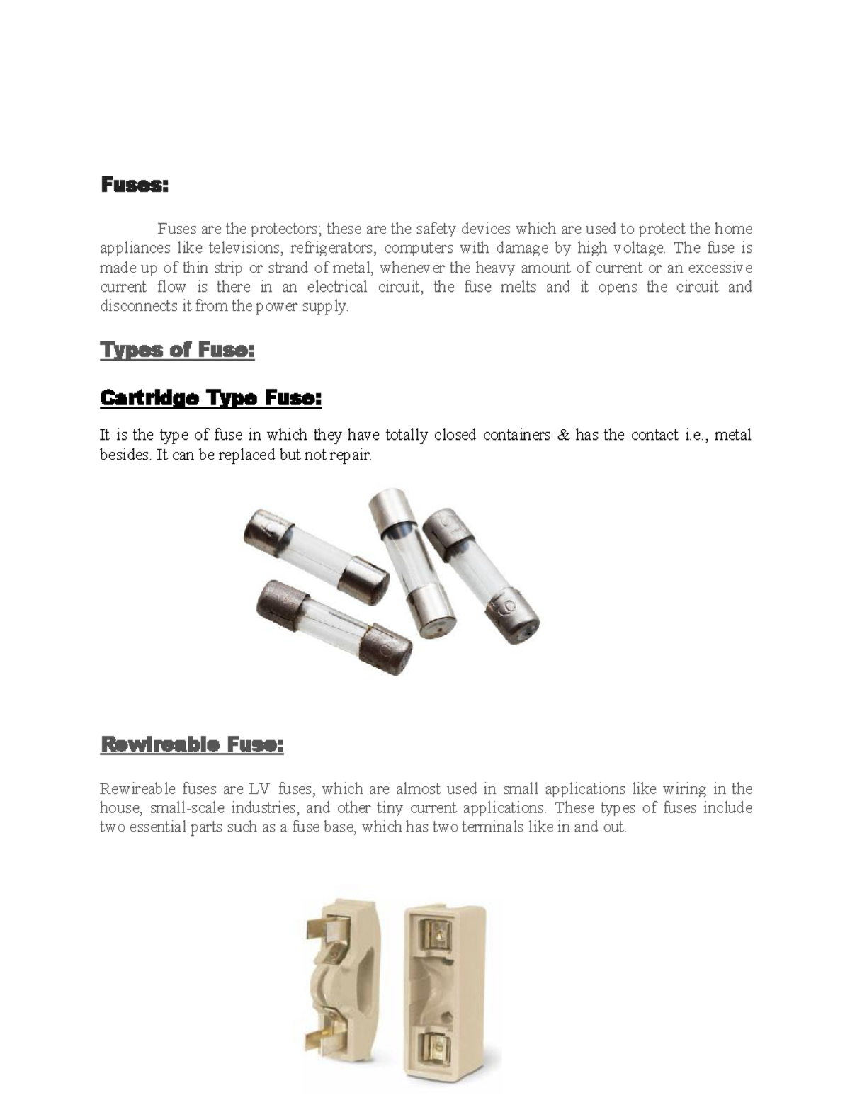 Safety devices for power system - Fuses: appliances like televisions ...