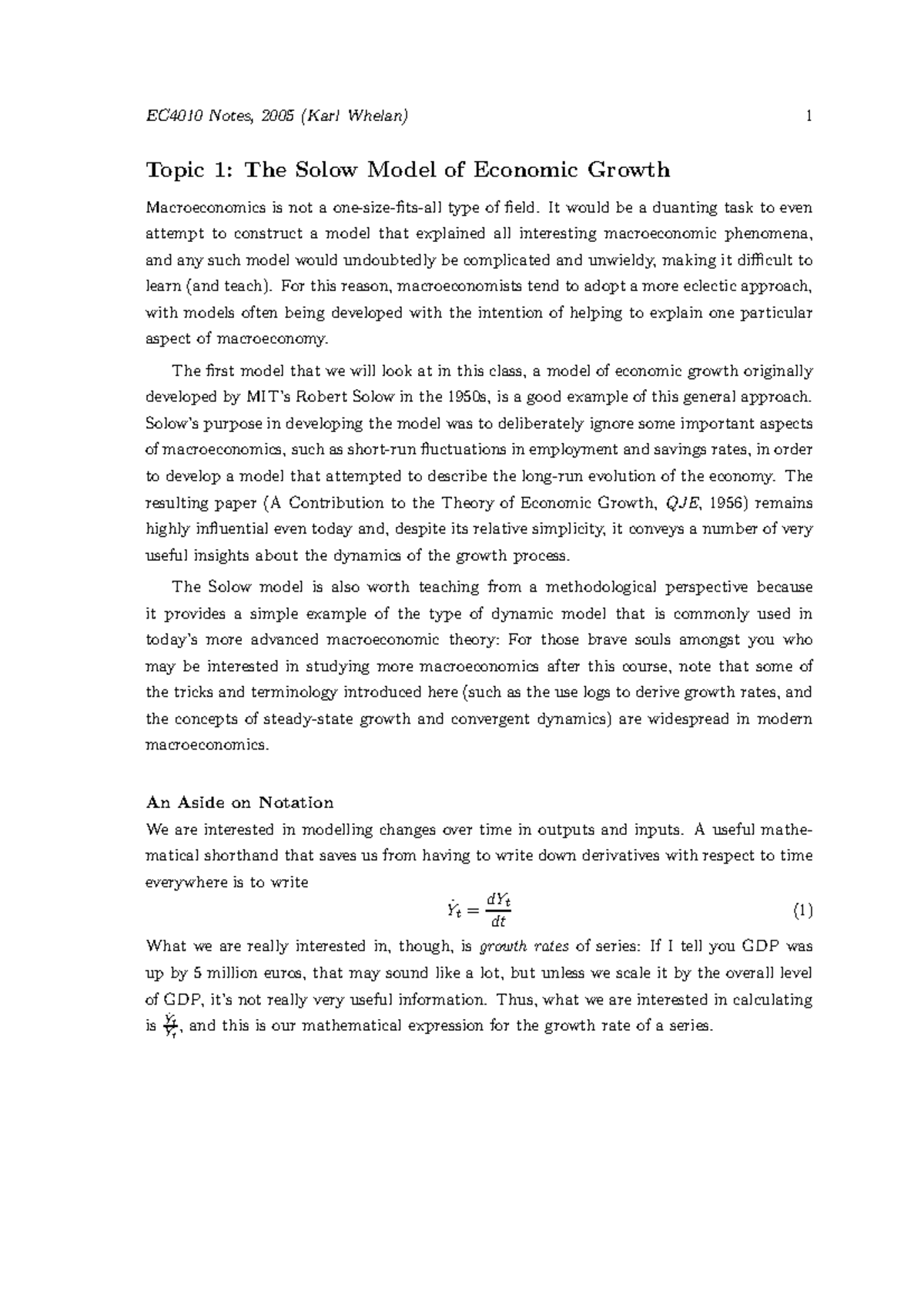 Solow model of economic growth - Topic 1: The Solow Model of Economic ...