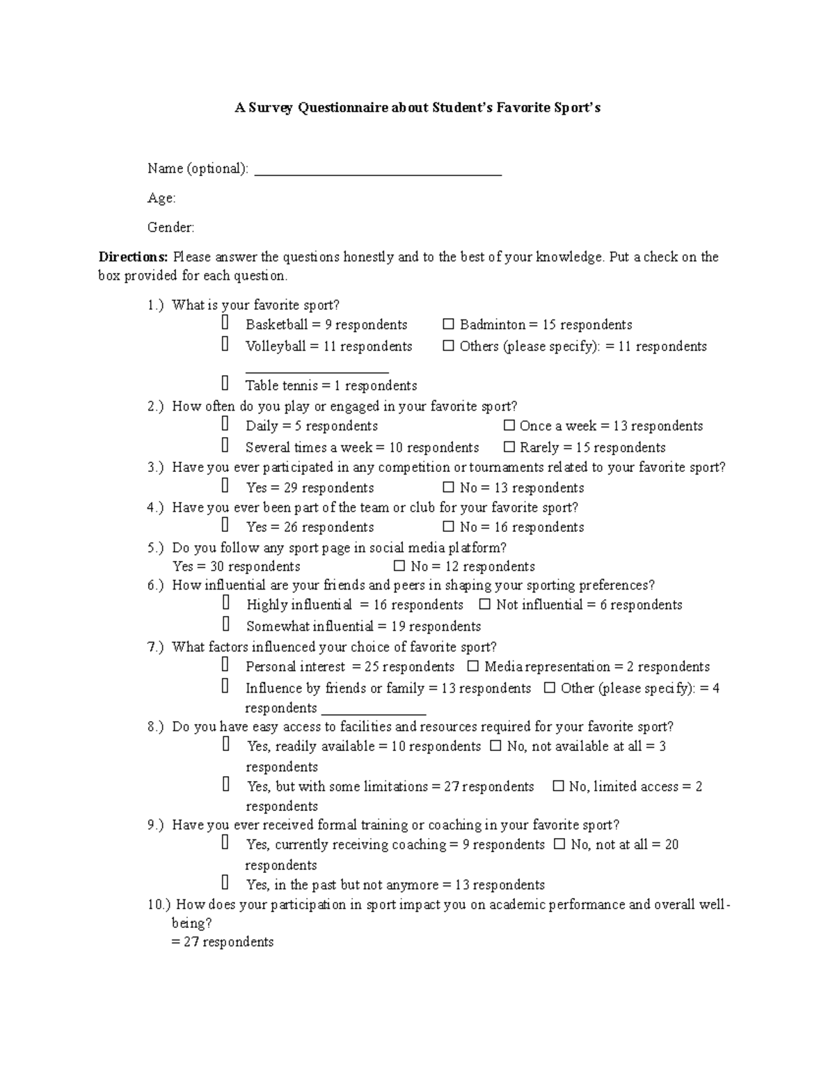 A Survey Questionnaire about Student-1 - Put a check on the box ...