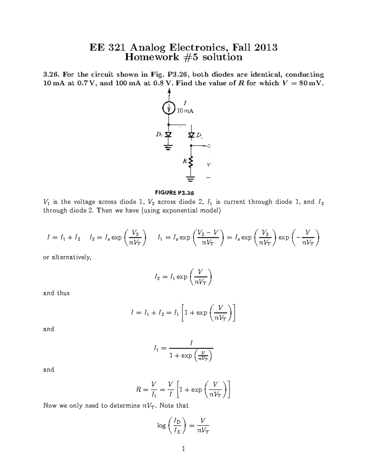 252 quiz solutions - Univerity - EE 321 Analog Electronics, Fall 2013 Homework #5 solution For ...