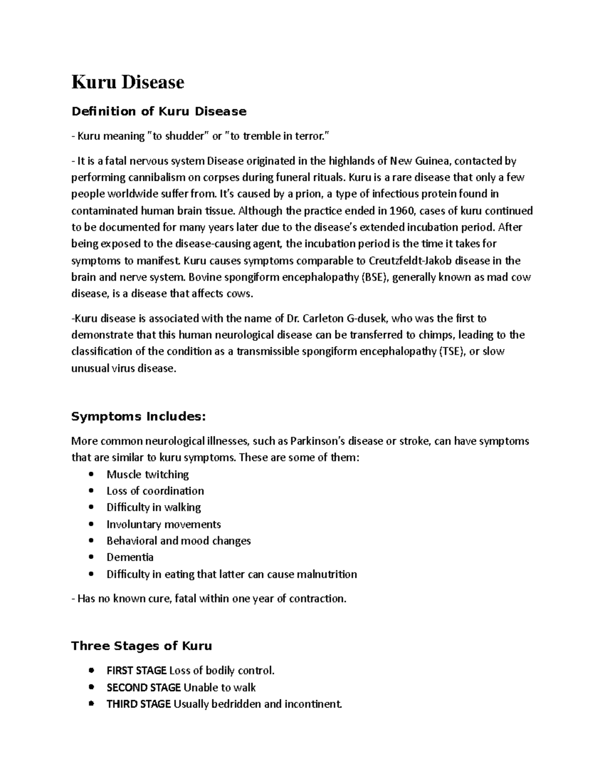 Kuru-Diseasekuru disease prion - Anatomy and Physiology - OLFU - Studocu