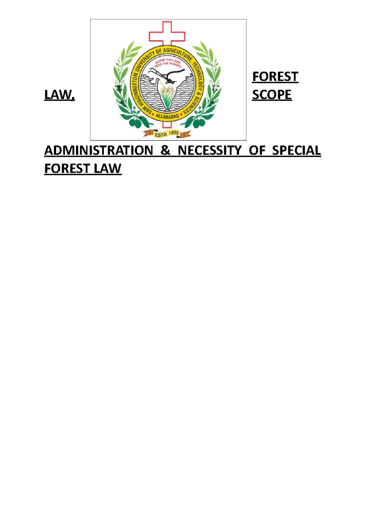 Study Notes ON Forest LAW - FOREST LAW, SCOPE ADMINISTRATION ...
