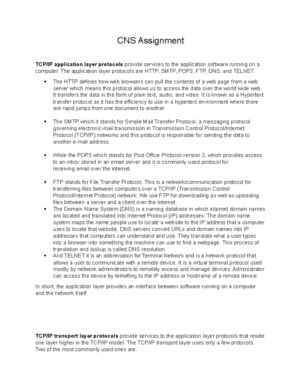 Cns Assignment Lecture Notes Cns Assignment Tcpip Application Layer Protocols Provide
