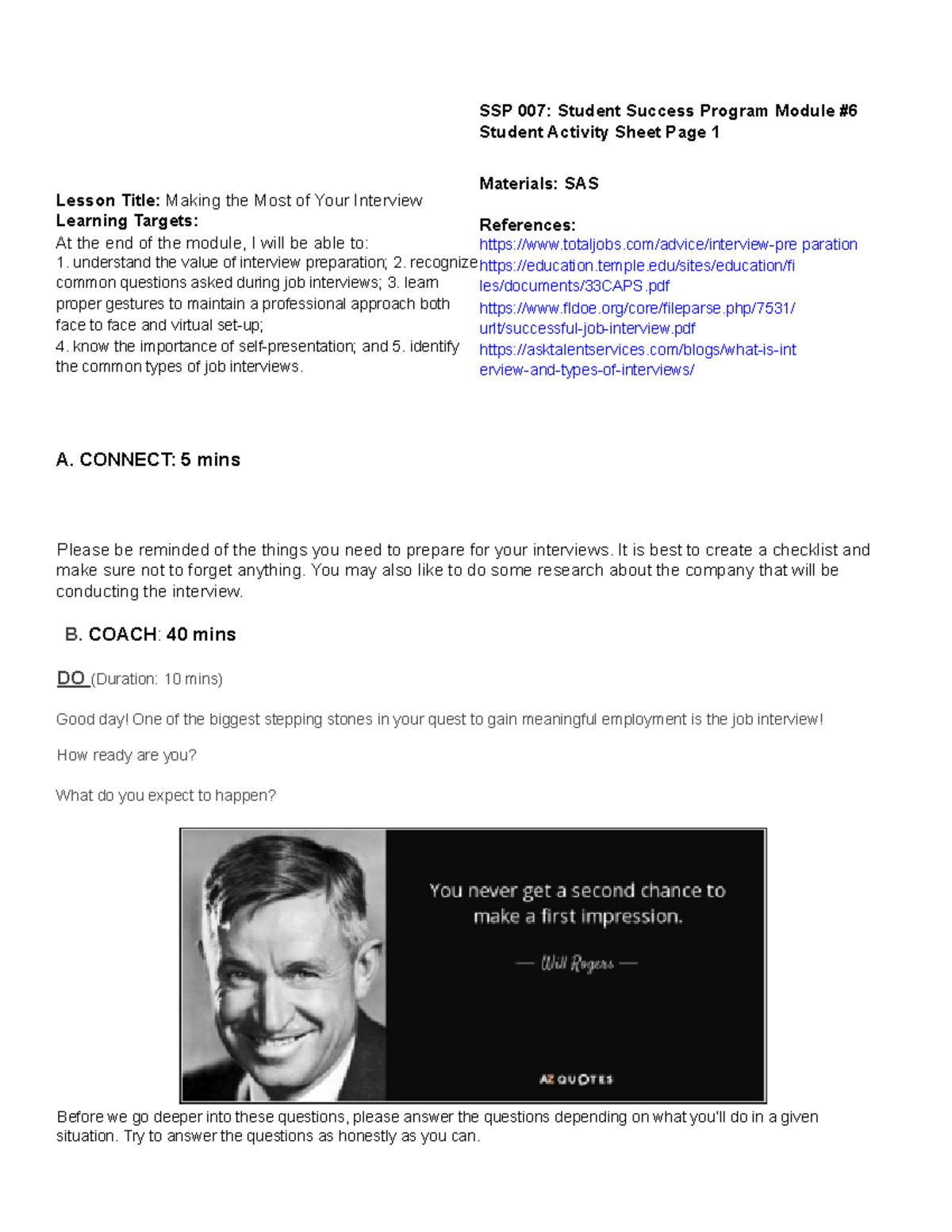 MDB. DE LOS Reyes 5) SSP 007 Ace Module Interview SAS - Lesson Title ...