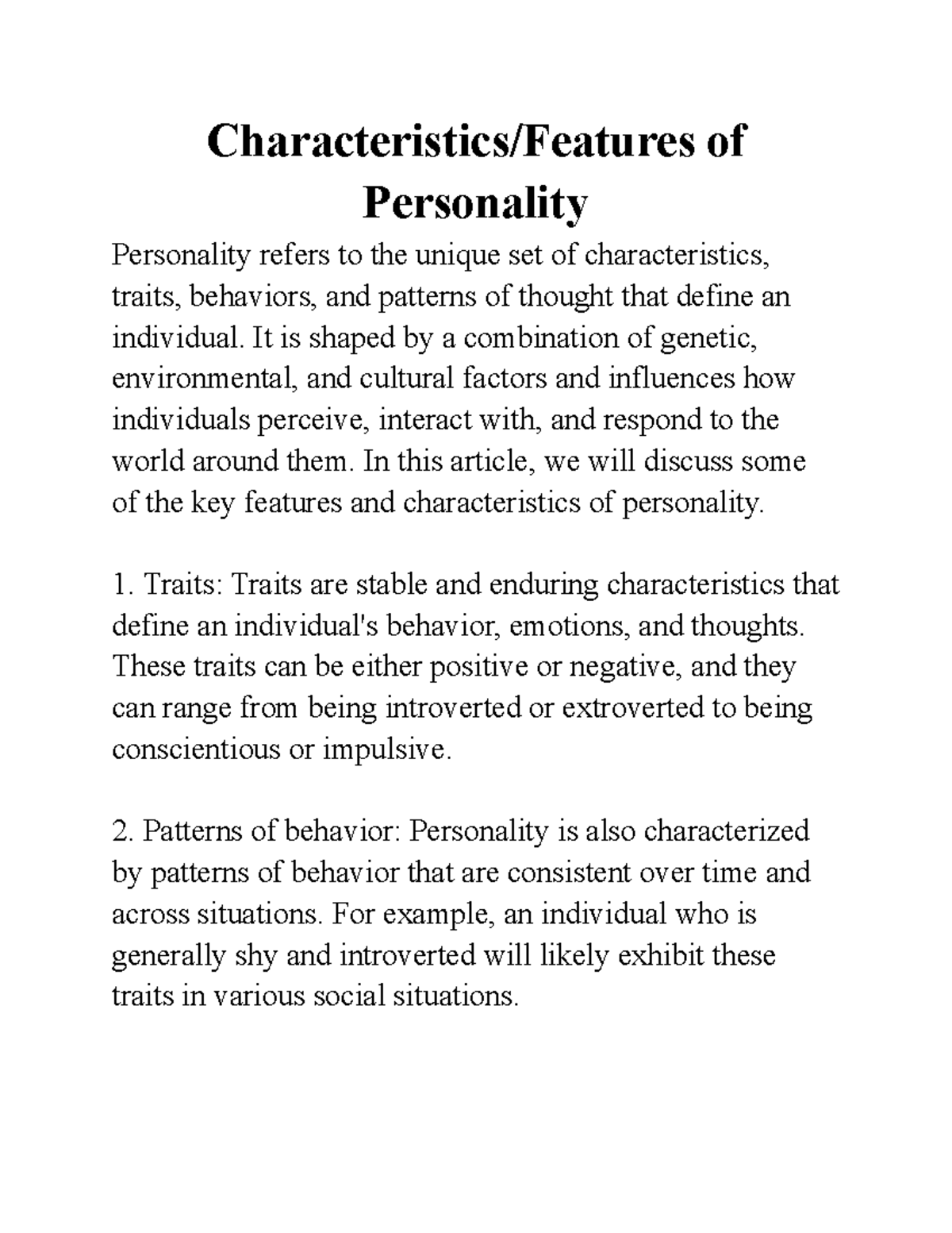 Characteristics Features of Personality - Characteristics/Features of ...