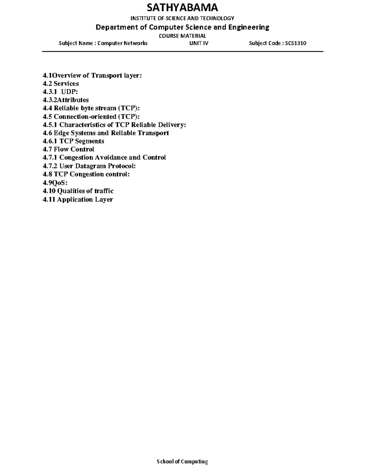 computer networks Unit4 - INSTITUTE OF SCIENCE AND TECHNOLOGY ...