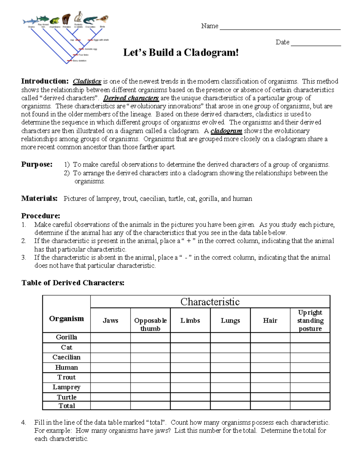 Cladogram+Activity+copy - Name __________________________________ Date ...
