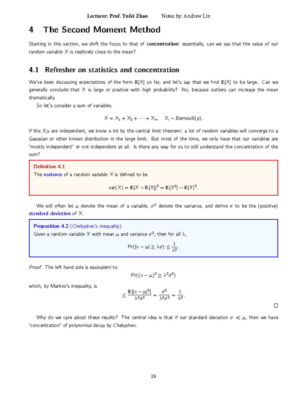 The Second Moment Method (PDF) - 4 The Second Moment Method Starting in ...