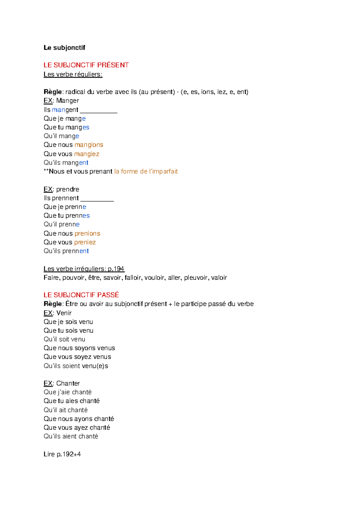 5. Le subjonctif - week 5 notes - Le subjonctif LE SUBJONCTIF PRÉSENT ...