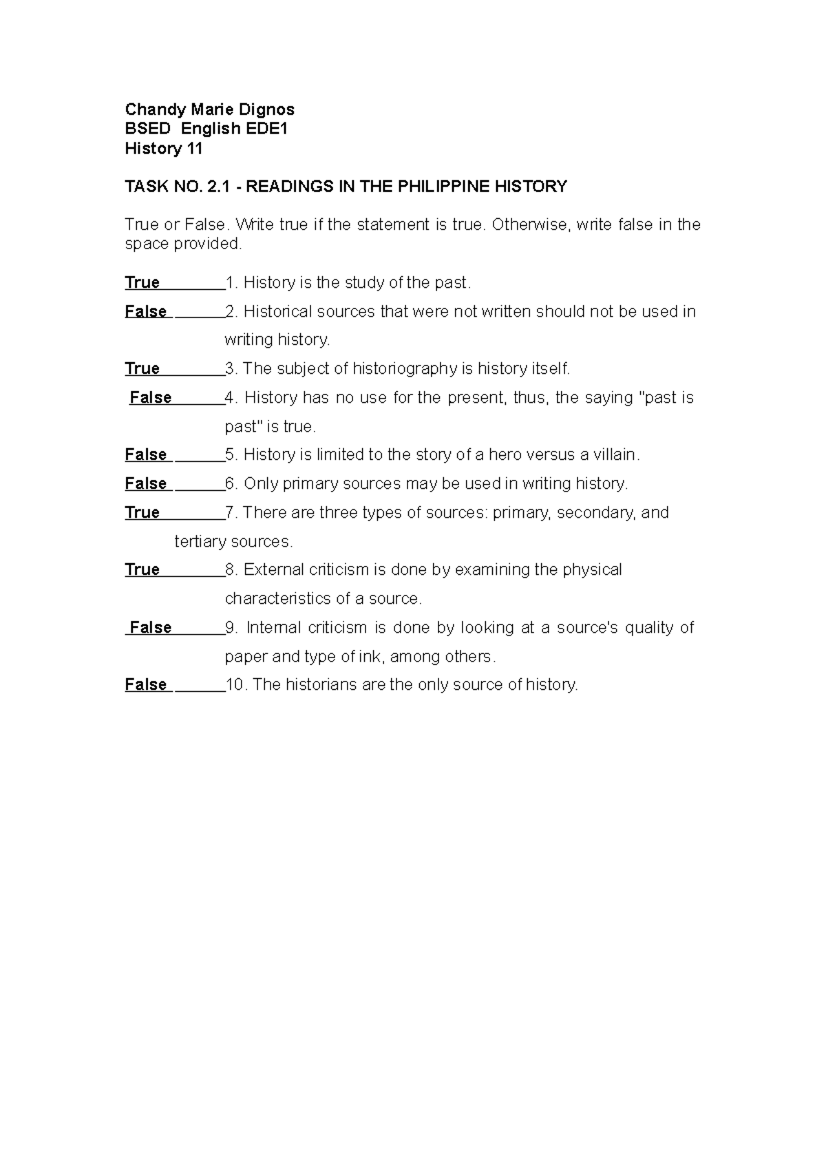 Dignos-TASK NO. 2 - Readings IN PHIL. History - Chandy Marie Dignos ...