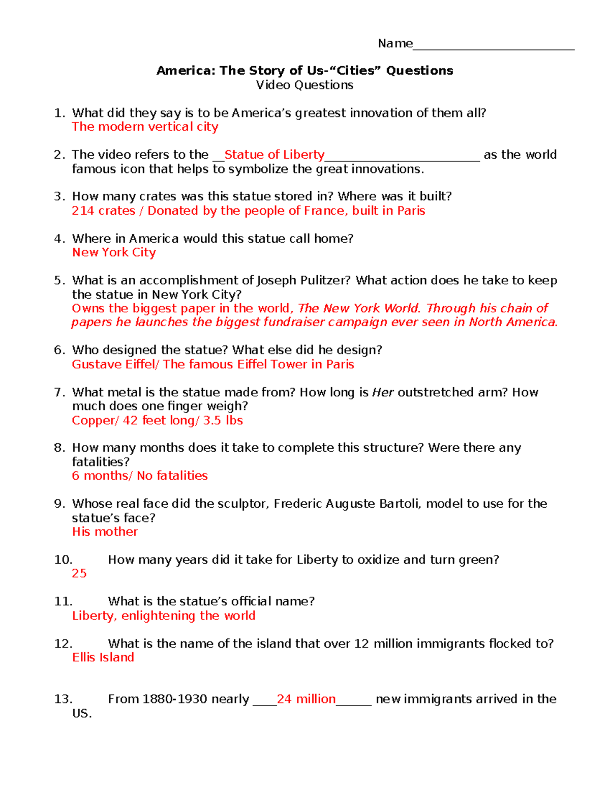 America cities video questions-key - Name ...