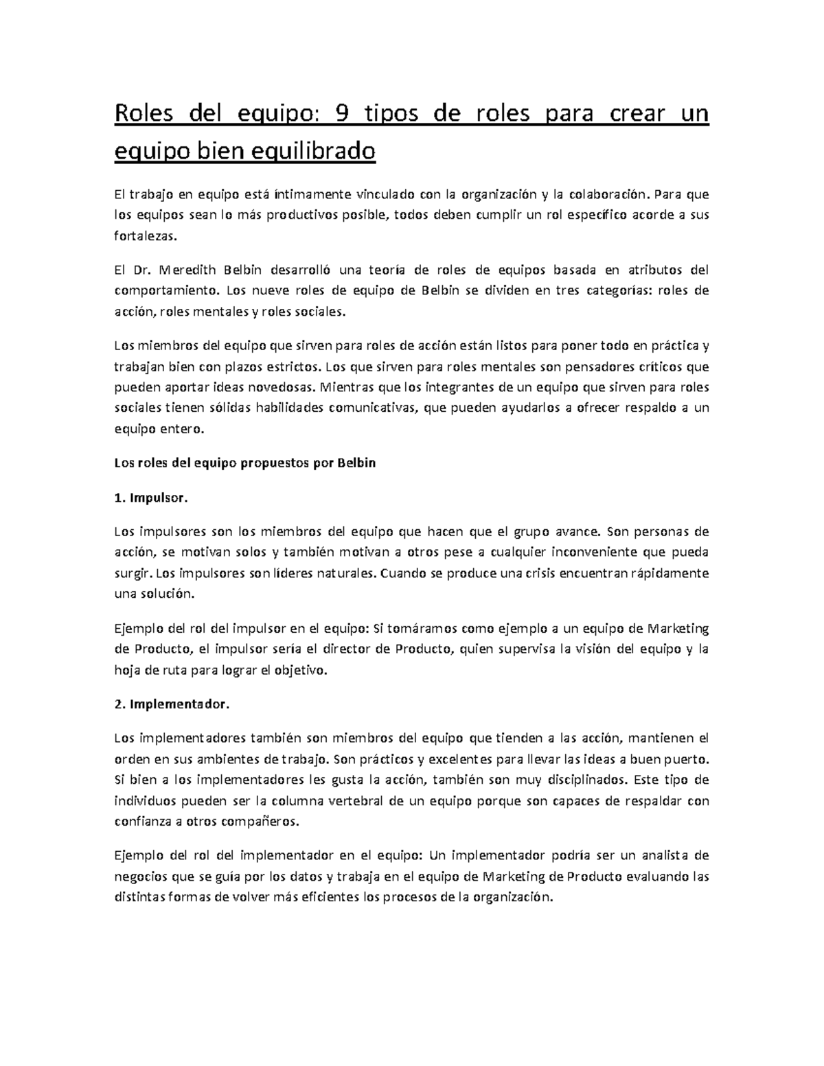 Roles del equipo - Para que los equipos sean lo más productivos posible ...