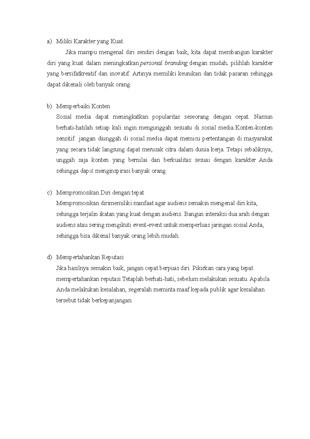 Pengembangan Kepribadian - a) Miliki Karakter yang Kuat Jika mampu ...