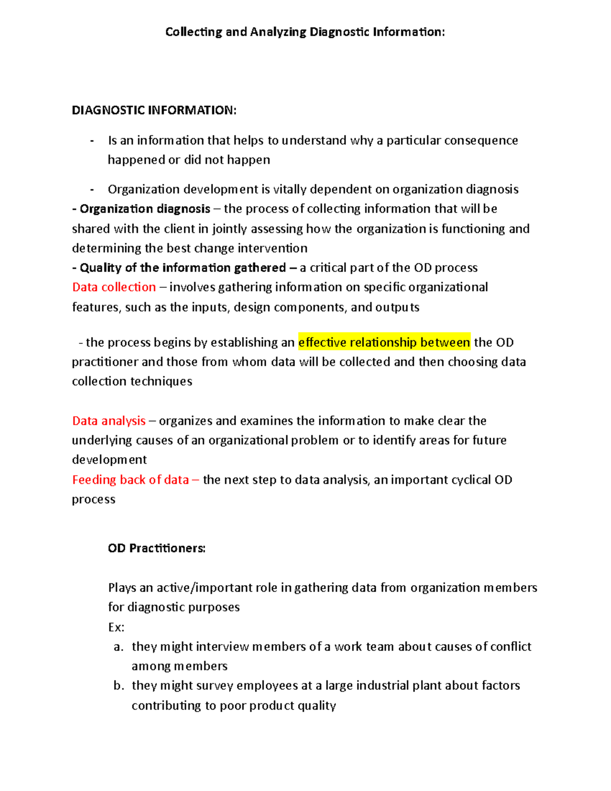 Report - Lecture notes 1 - Collecting and Analyzing Diagnostic ...