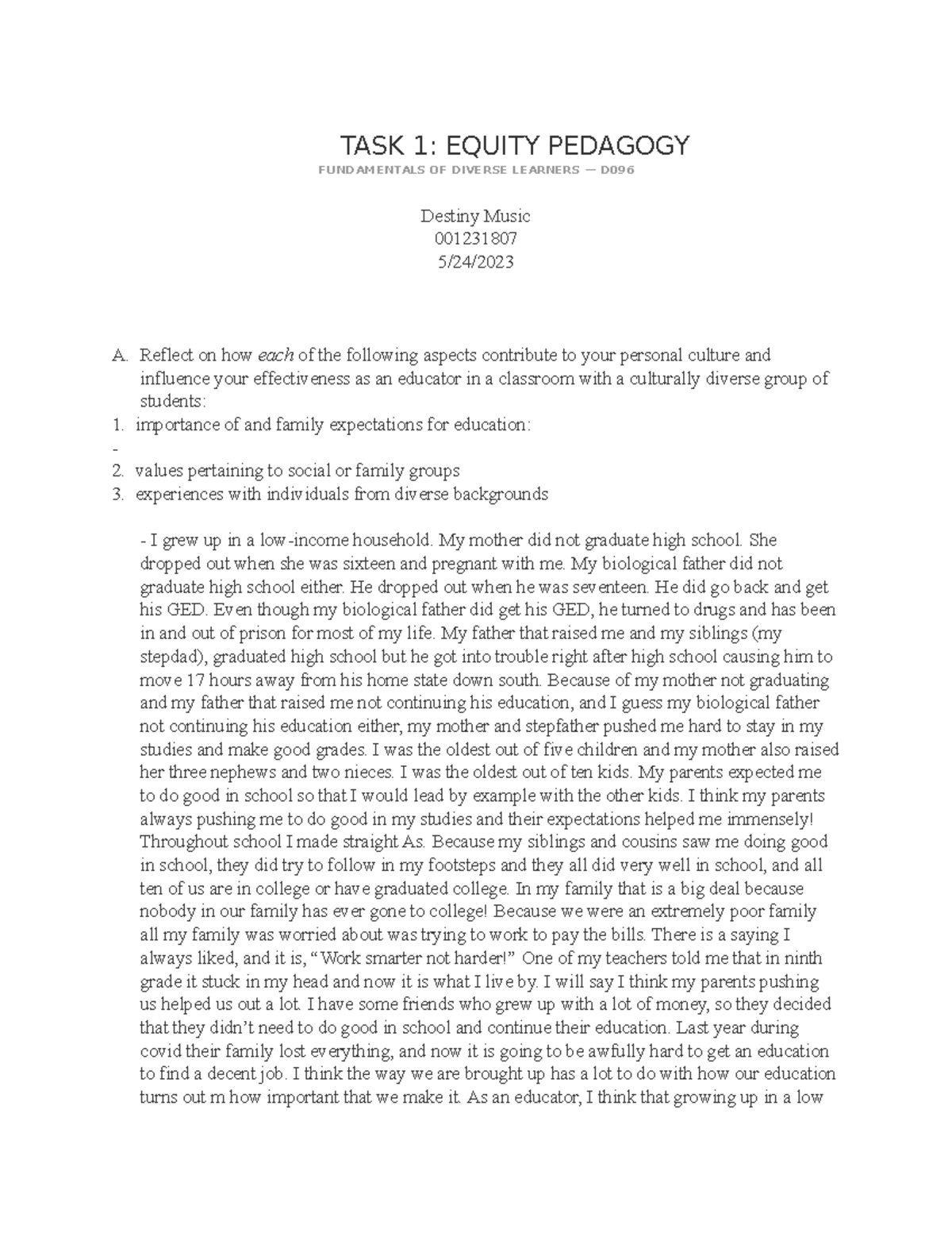 Task 1 equity pedagogy - its my task for class. - TASK 1: EQUITY ...