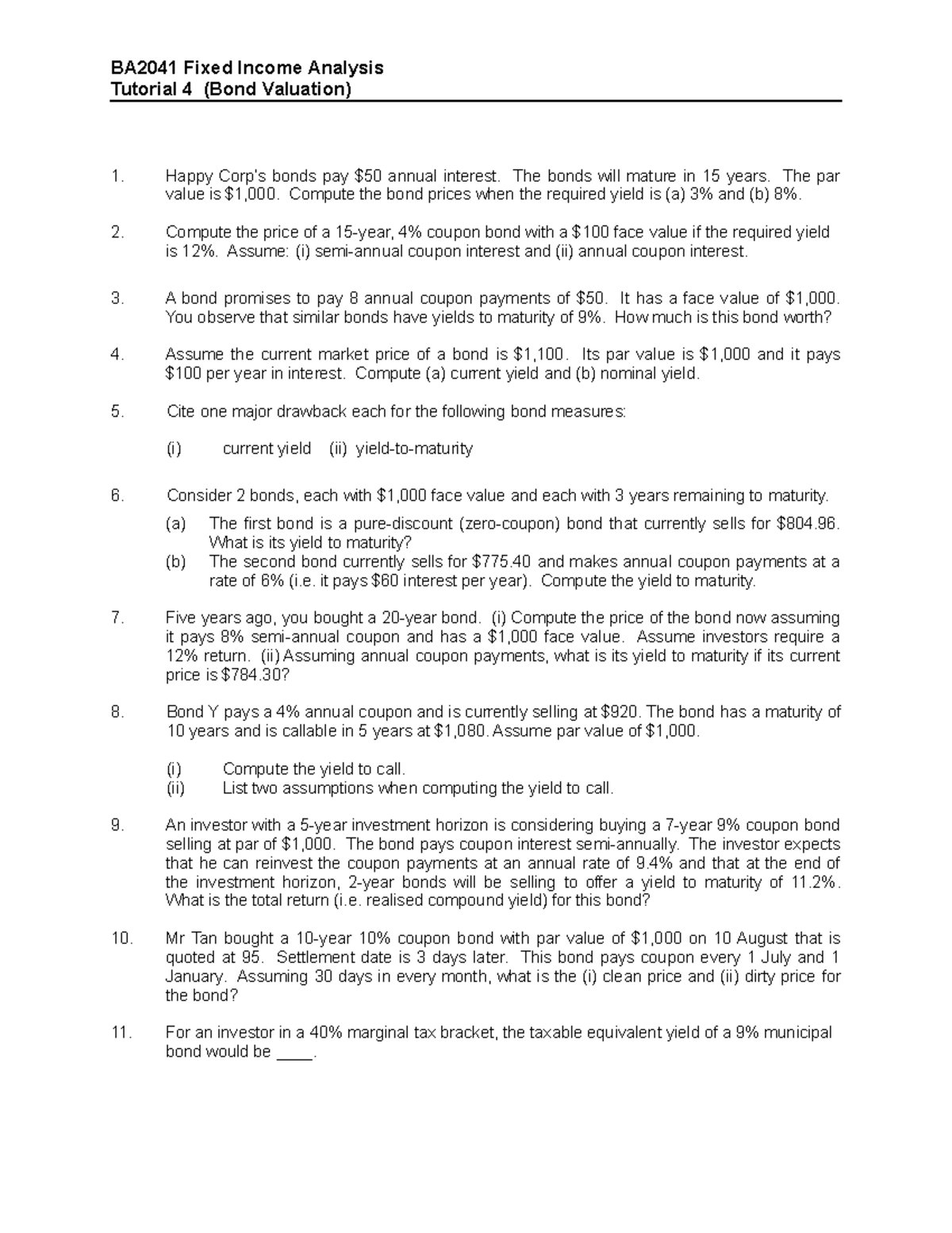 Bond Valuation for accounting purposes. - BA2041 Fixed Income Analysis ...