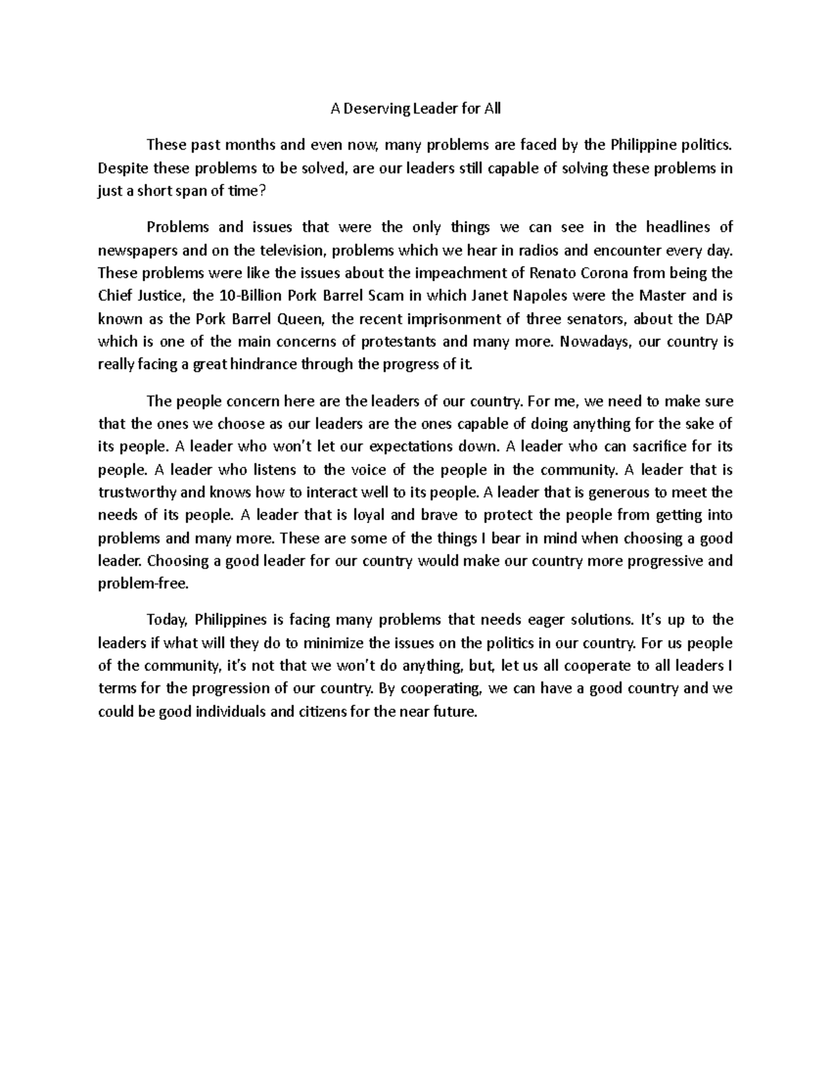 A Deserving Leader for All - A Deserving Leader for All These past ...