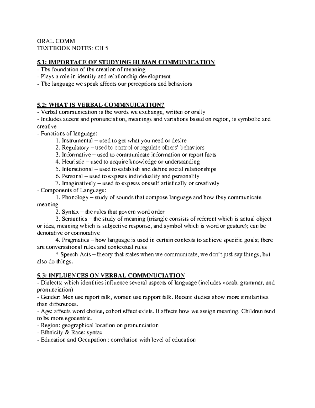 CH5 Notes - Verbal Communication - ORAL COMM TEXTBOOK NOTES: CH 5 5 ...