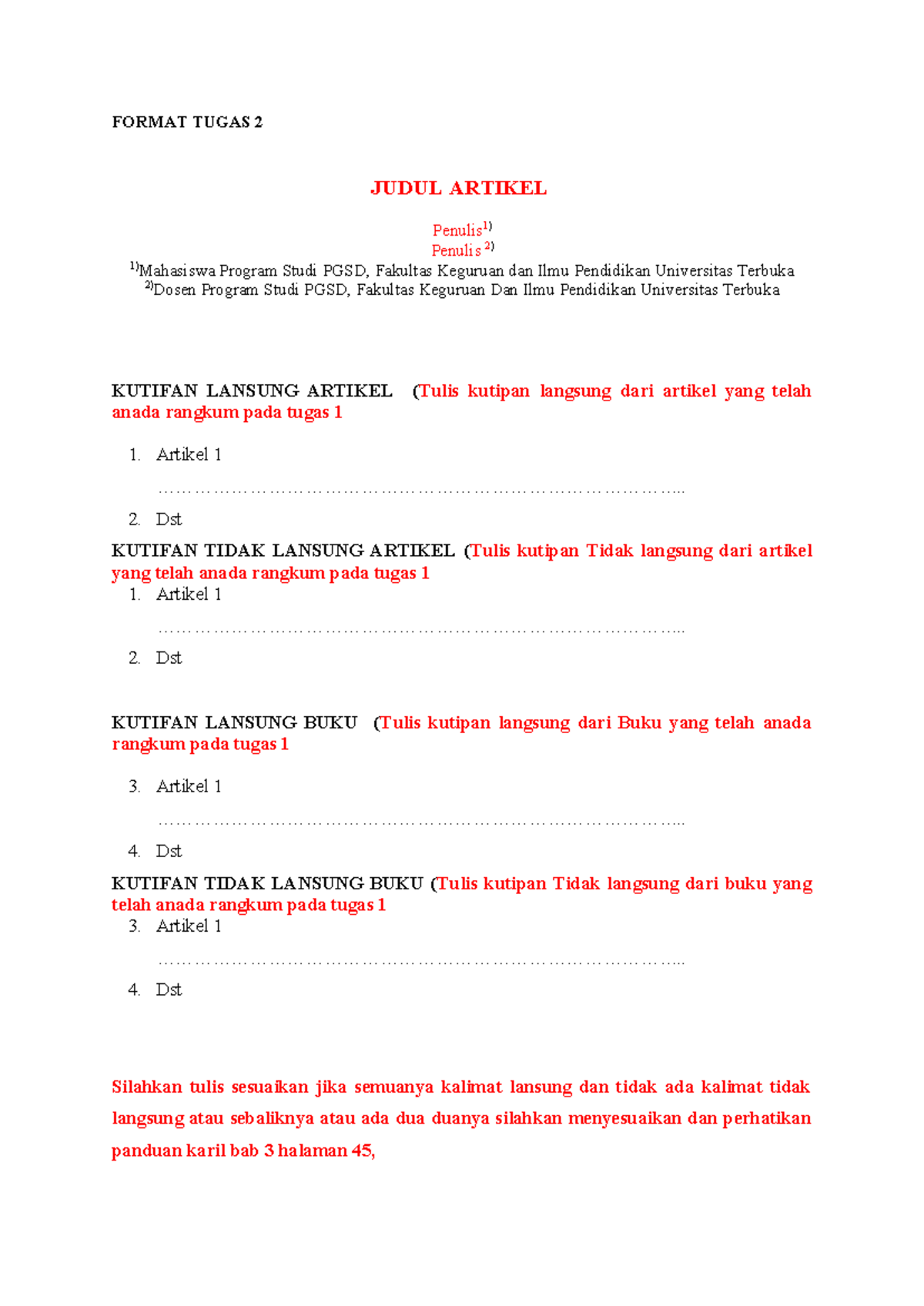 Format tugas 2 - FORMAT TUGAS 2 JUDUL ARTIKEL Penulis 1 ) Penulis 2 ) 1 ...