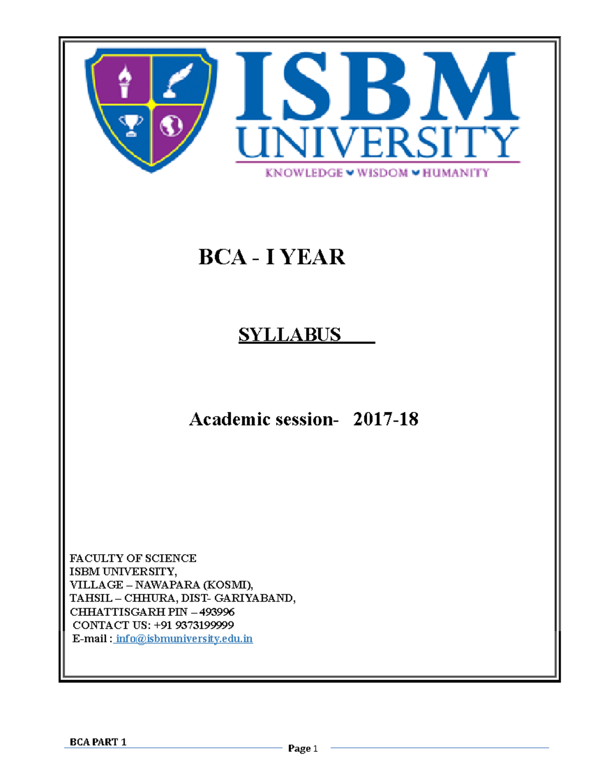 BCA (isbm) - BCA syllabus - BCA - I YEAR SYLLABUS Academic session ...