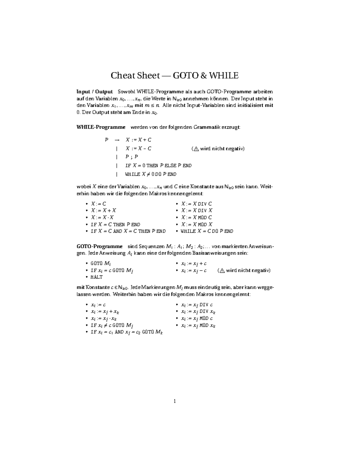 Cheat sheet goto while - Cheat Sheet — GOTO & WHILE Input / Output ...