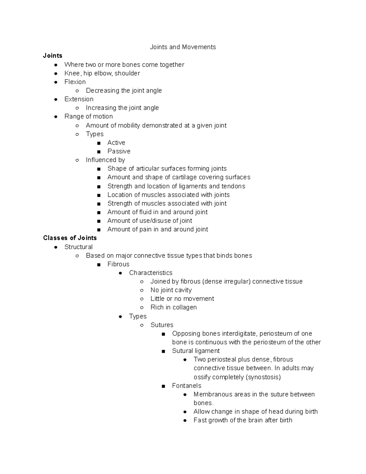 A&P 10 3 17 - Lecture notes 10 - Joints and Movements Joints Where two ...