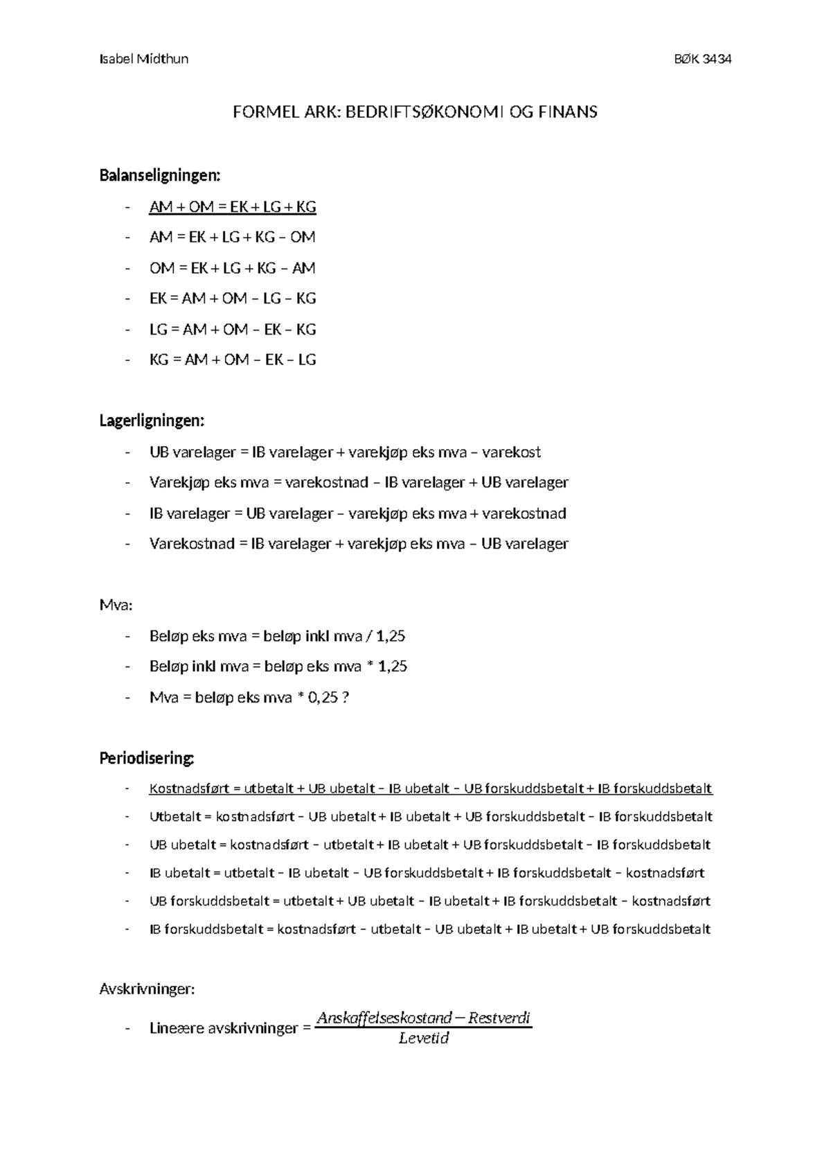 Formel ARK - Skrevet fra forelesing og enkeleksamen - FORMEL ARK ...