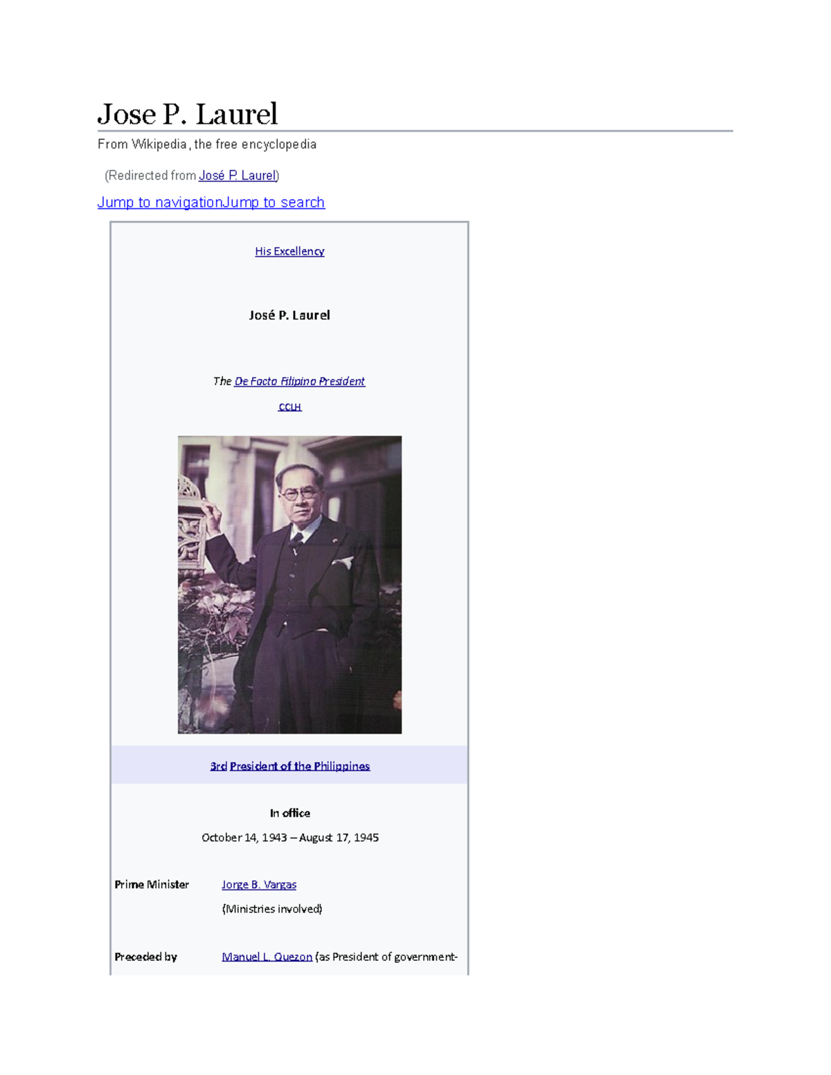 Jose Laurel - This is helpful - Jose P. Laurel From Wikipedia, the free ...
