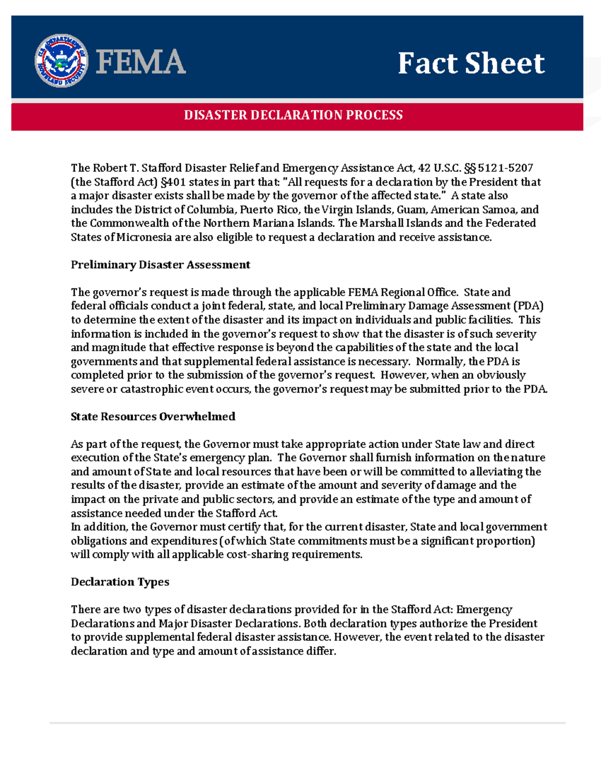 Dad disaster declaration - The Robert T. Stafford Disaster Relief and ...