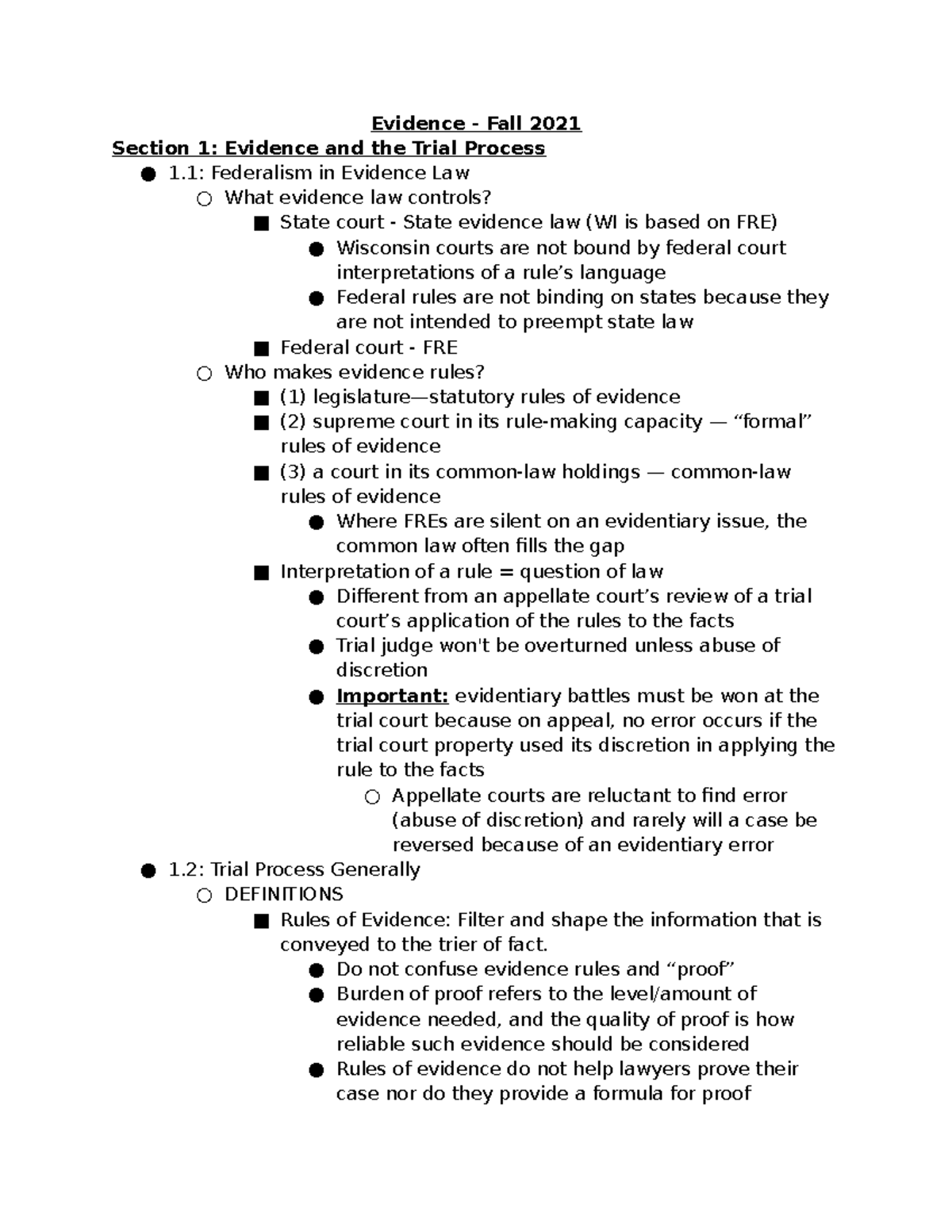 Outline for 2021 Evidence Law class - Evidence - Fall 2021 Section 1 ...