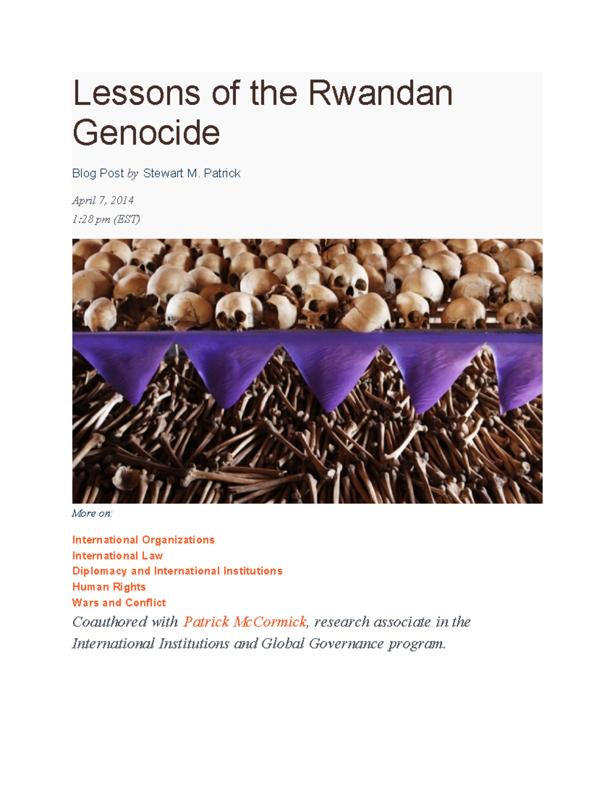 Lessons of the Rwandan Genocide - Lessons of the Rwandan Genocide Blog ...
