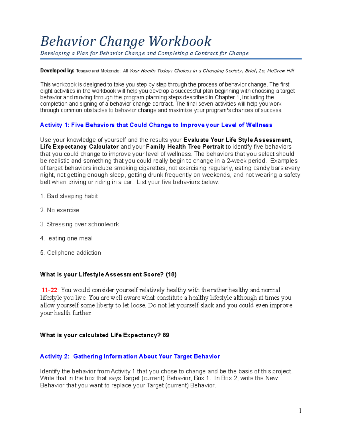 Behavior Change Workbook Final - Behavior Change Workbook Developing a ...