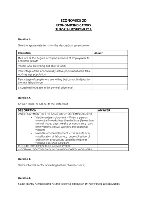 Economics 2D Tutorial 1 2023 - ECONOMICS 2D ECONOMIC INDICATORS TUTORIAL WORKSHEET 1 Question 1 ...