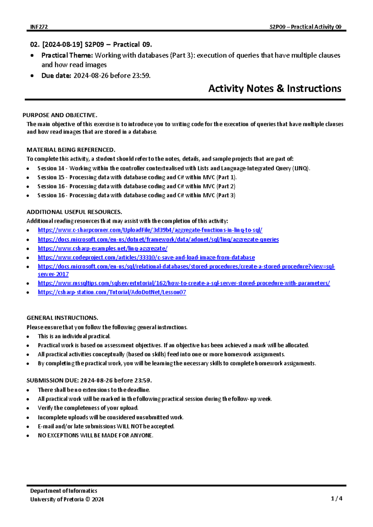S2P09 INF272 Practical 09 - Department of Informatics 02. [202 4 - 08 ...
