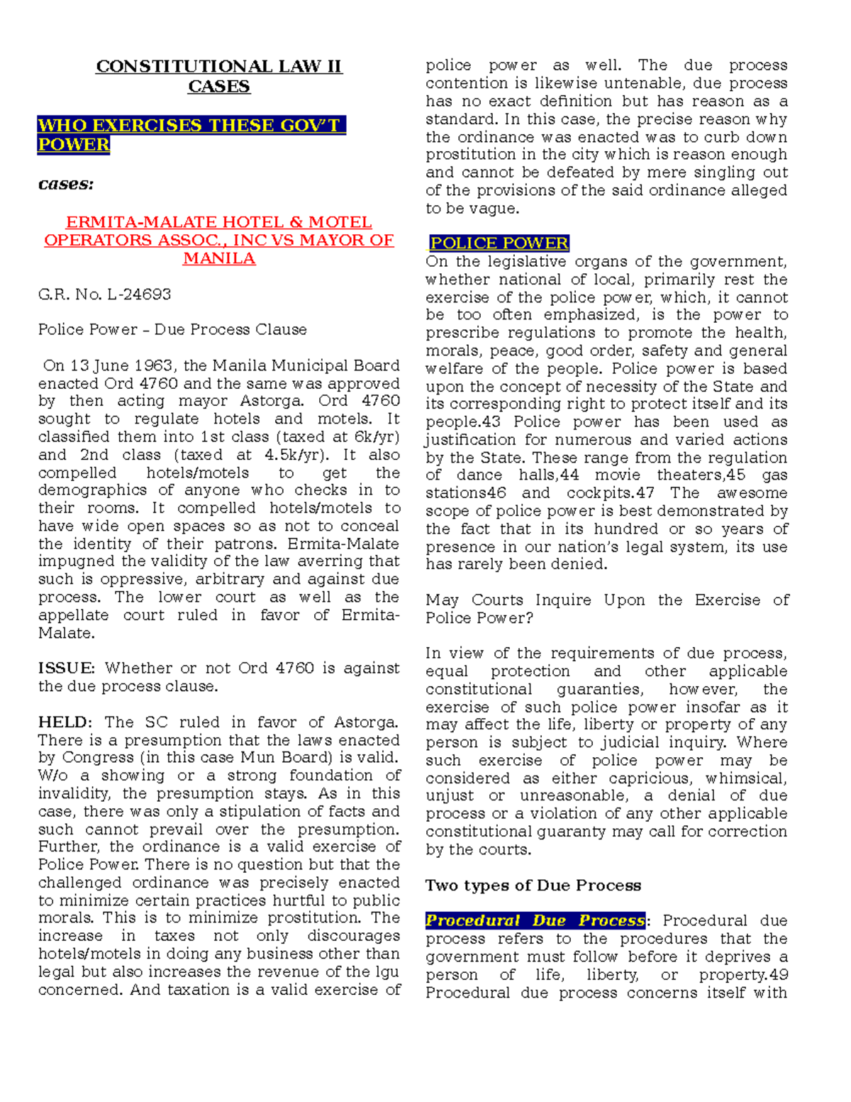 Case Digest Bill of Rights - CONSTITUTIONAL LAW II CASES WHO EXERCISES ...