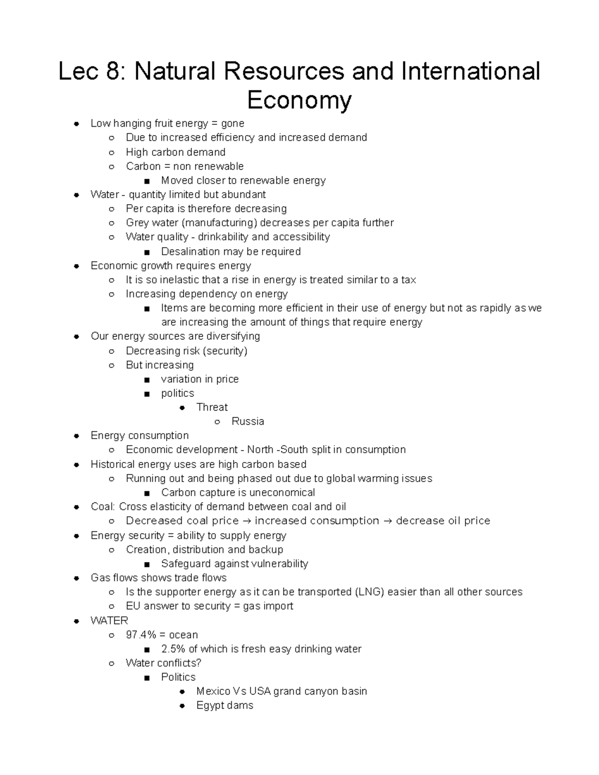 Lec 8 Natural Resources and International Economy - Studocu