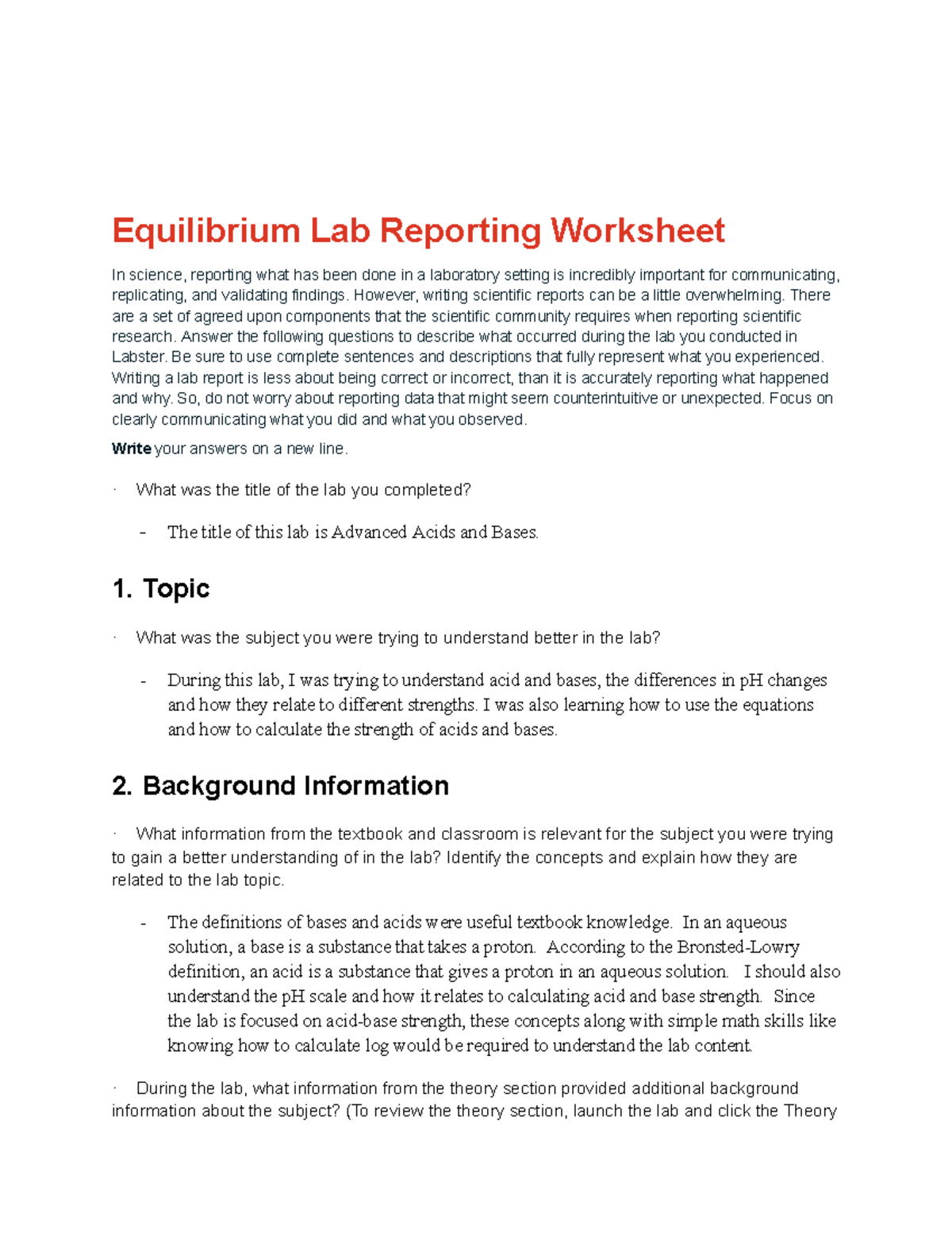 Phoenix lab 4 - Lab 4 report - Equilibrium Lab Reporting Worksheet In ...