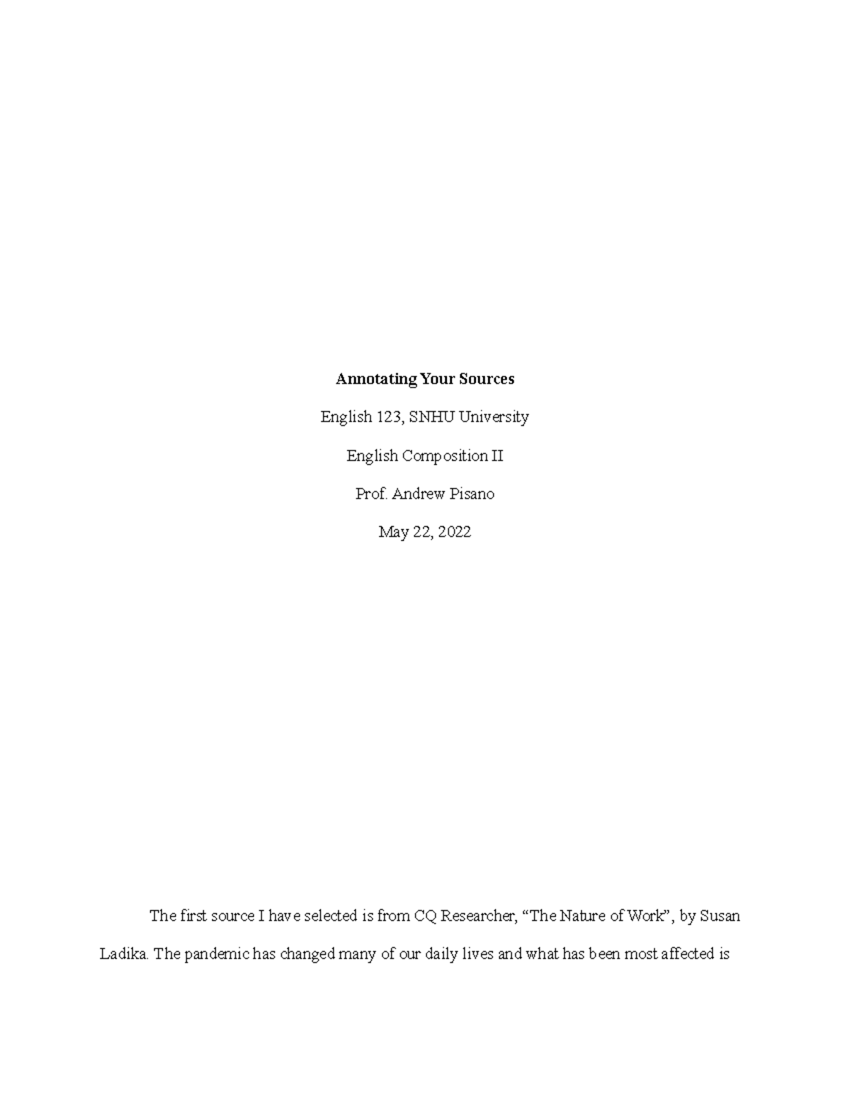 Annotating Your Sources - Annotating Your Sources English 123, SNHU ...