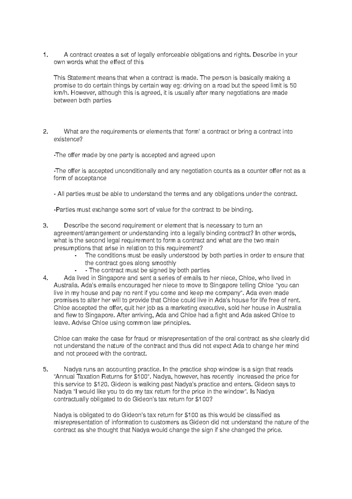 Contract law questions - A contract creates a set of legally ...