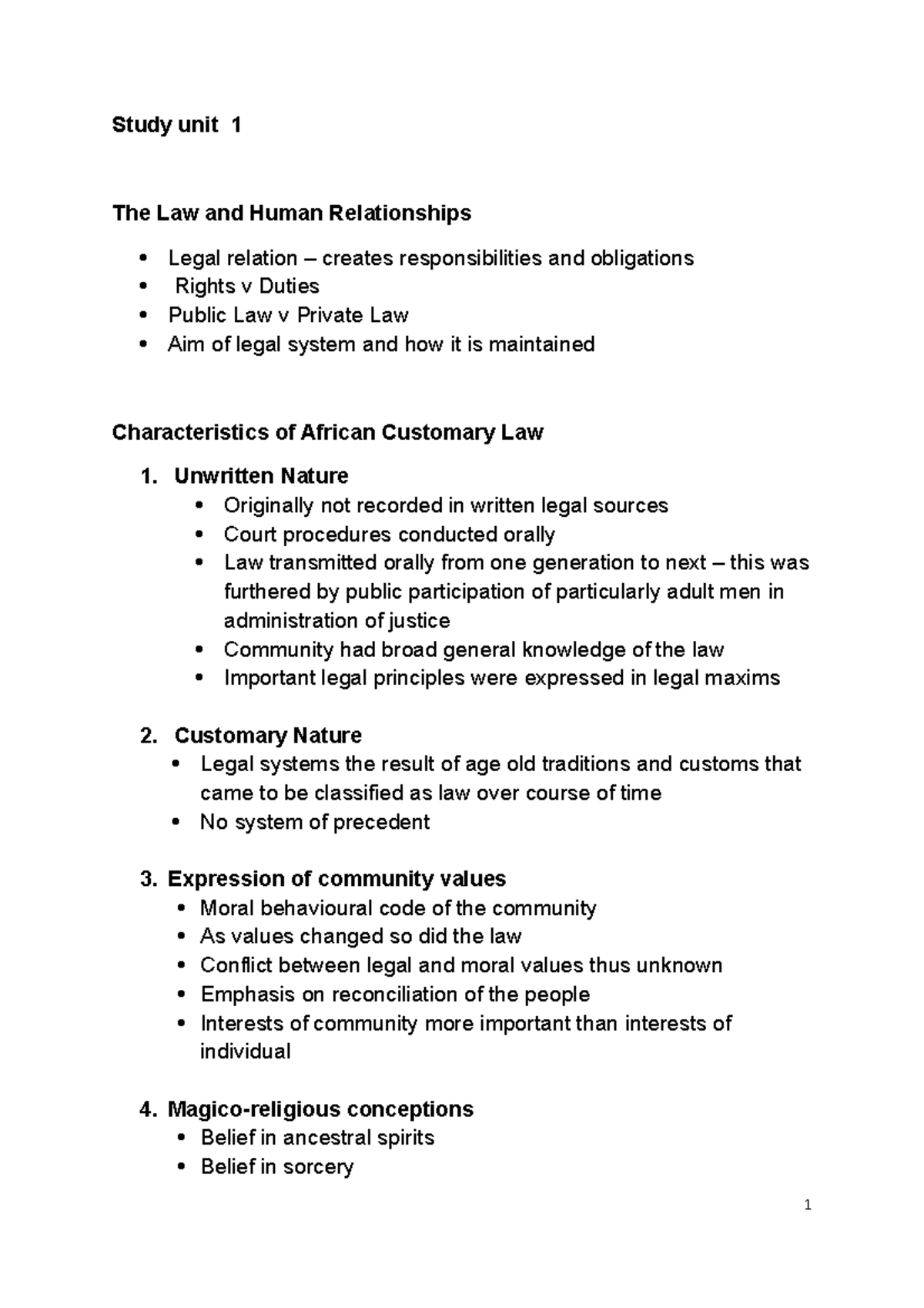 Ind discussion classes - Study unit 1 The Law and Human Relationships ...
