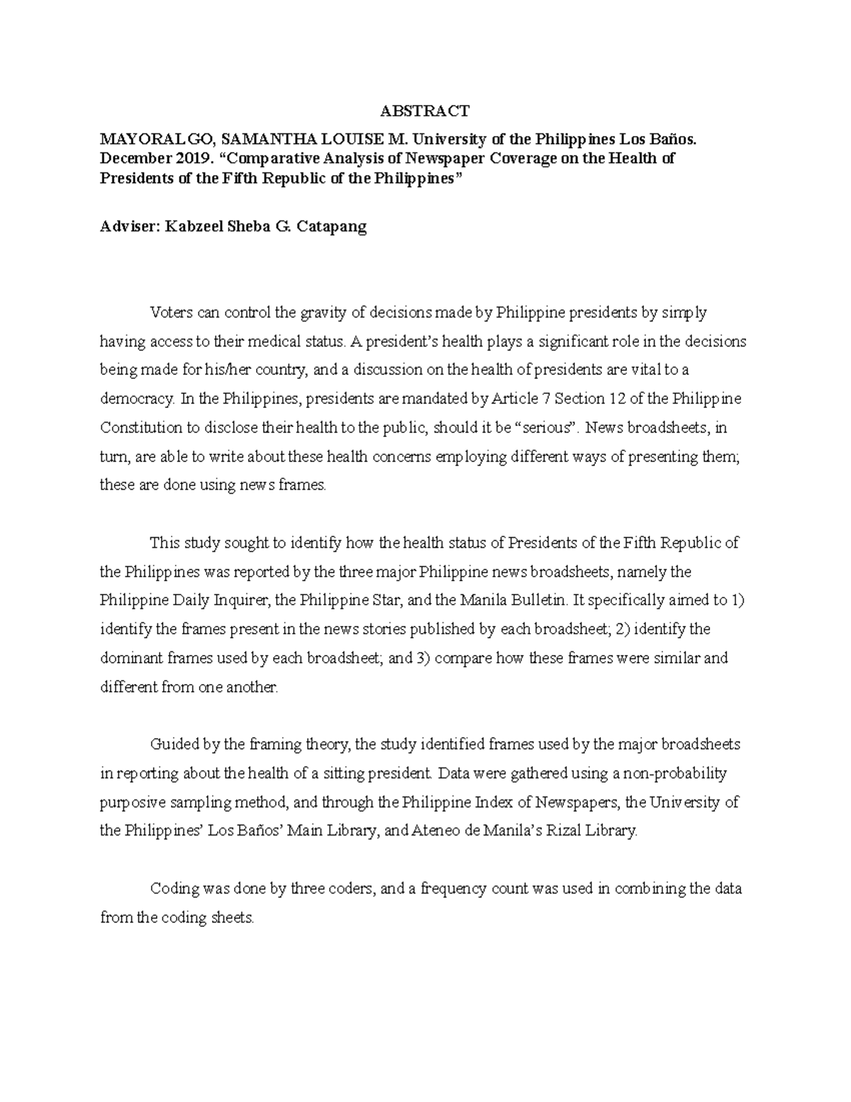 Abstract - ABSTRACT MAYORALGO, SAMANTHA LOUISE M. University of the ...