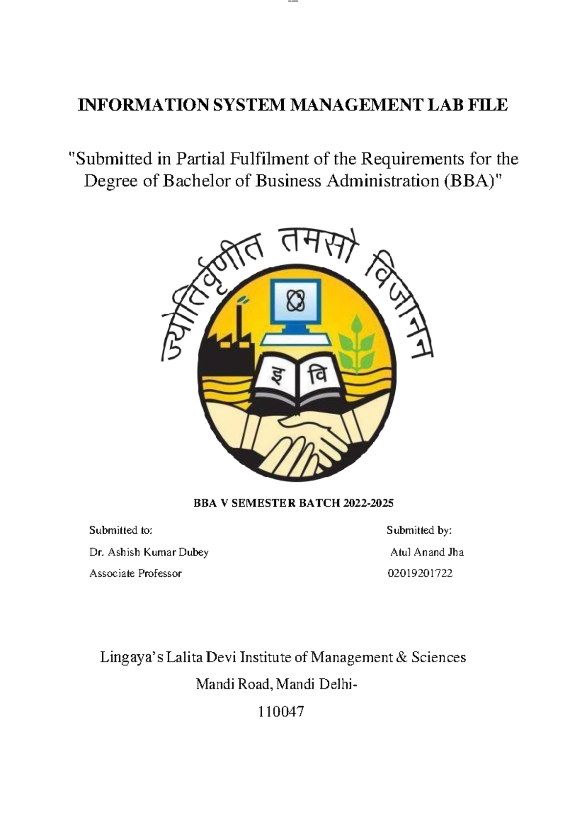 ATUL - ISM lab file SQL - INFORMATION SYSTEM MANAGEMENT LAB FILE ...