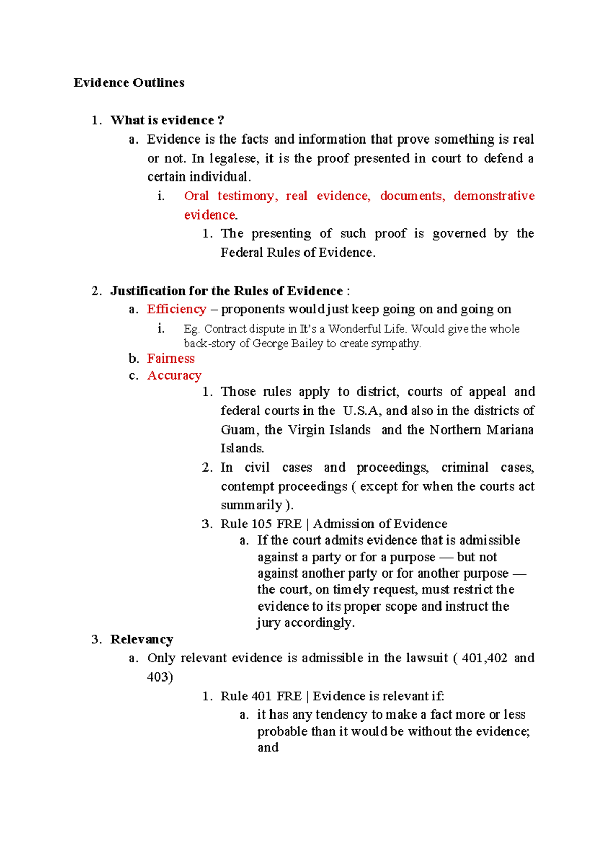 Evidence Outline - What is evidence? a. Evidence is the facts and ...