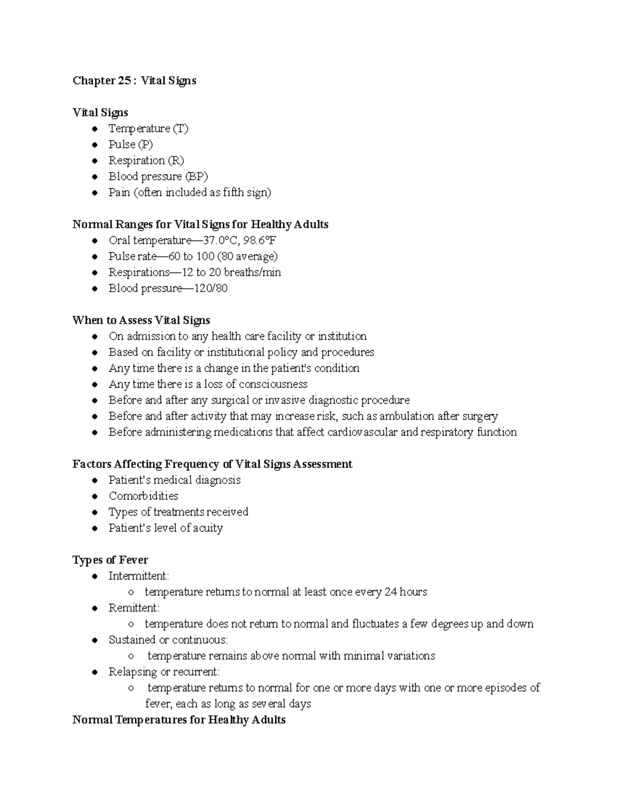 Chapter 25 Vital Signs - Chapter 25 : Vital Signs Vital Signs ...
