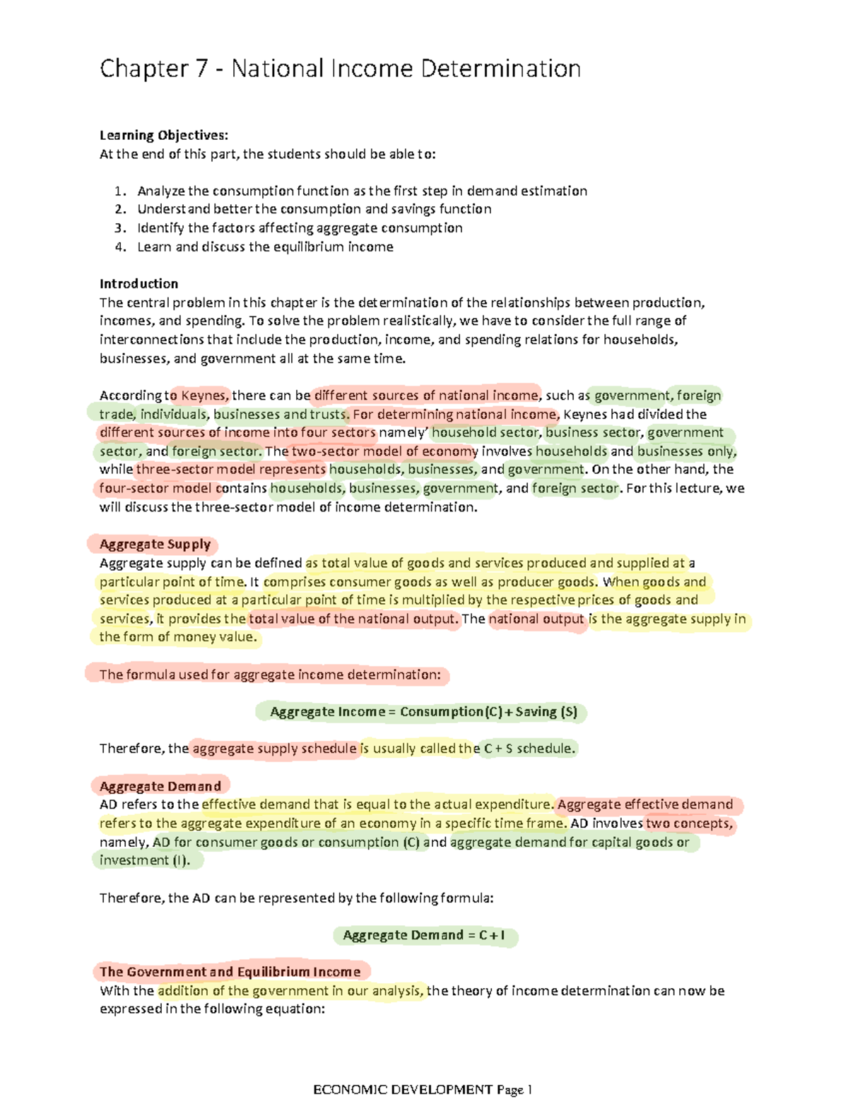 National Income Determination - Learning Objectives: At the end of this ...